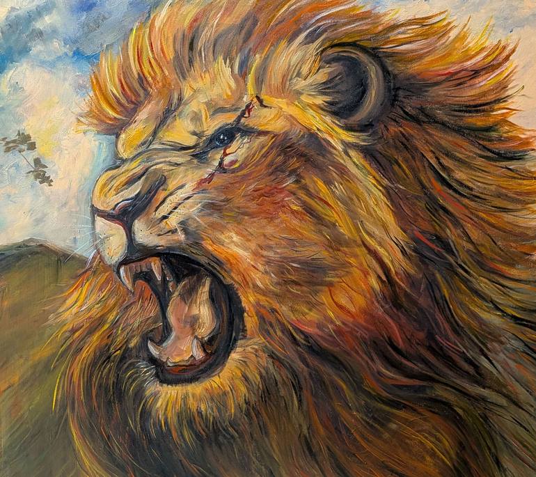 Lion’s Roar - Original Oil Painting 31,5x39 in (80x100 cm) Painting by ...