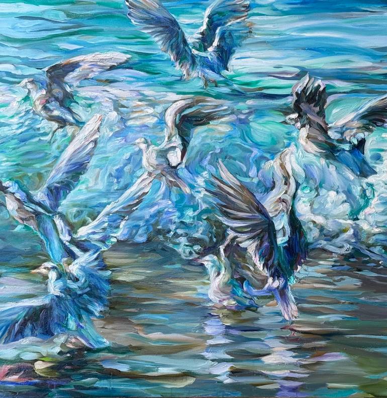 Soaring Seagulls Painting by Lisa Rink | Saatchi Art