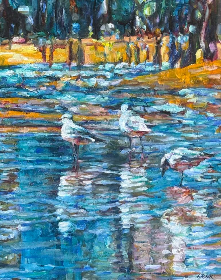 Seagulls Beaching Painting by Lisa Rink | Saatchi Art
