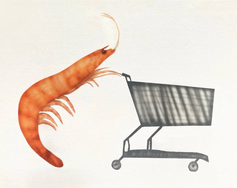 Shrimp Shopping - Airbrush Acrylic Painting Painting by Bika Art ...