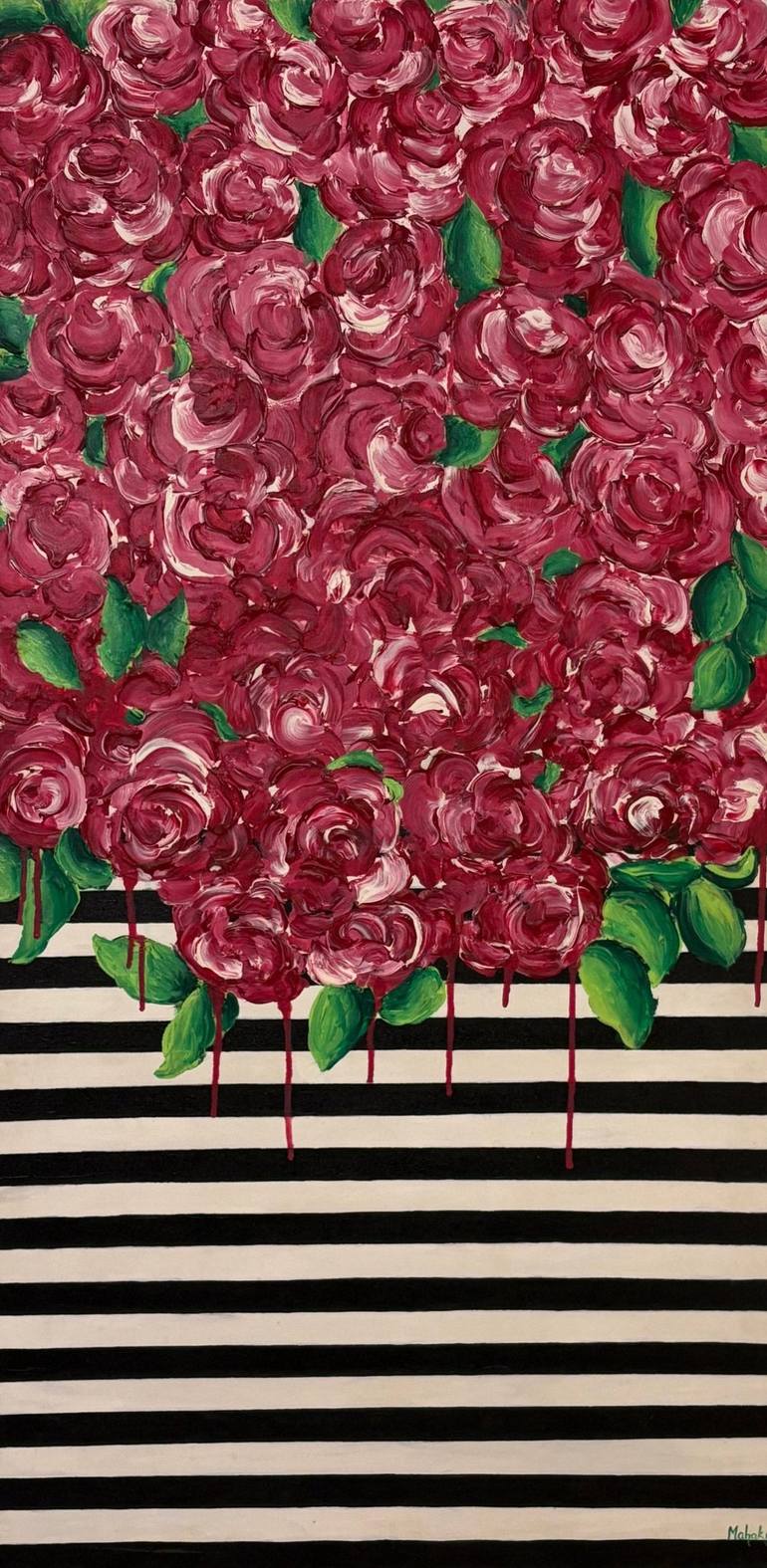 Bold Contrast: Roses and Stripes Painting by Mahak Jain | Saatchi Art