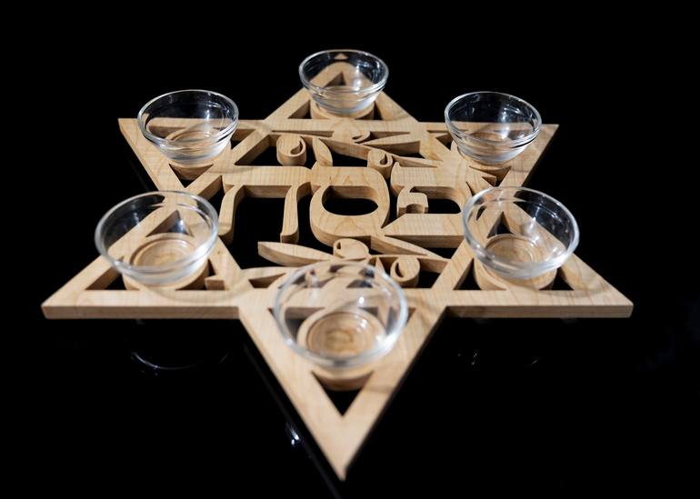Large Wood Passover Pesach Seder Plate Sculpture by Bor Casa | Saatchi Art