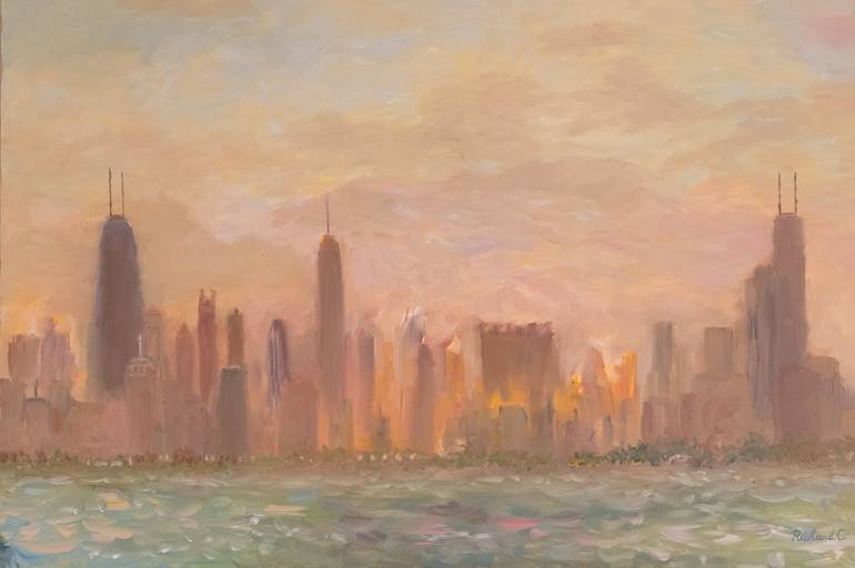 Chicago Skyline Painting by Richard Chiang | Saatchi Art