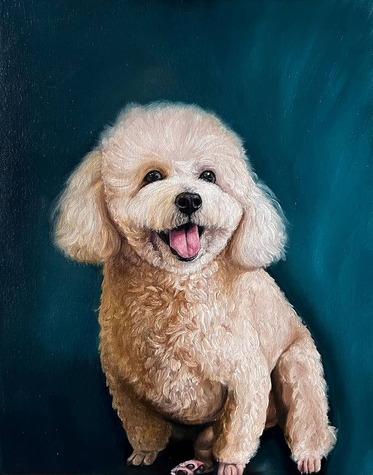 Poodle Oil Painting on Framed Canvas for Pet Lovers Art Decor Painting ...
