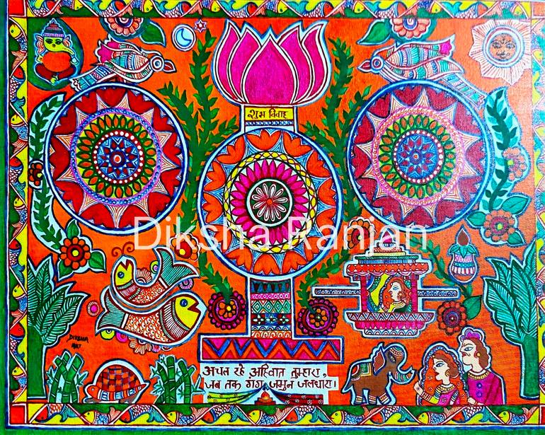 Mithila Painting (Kohbar) Painting by Diksha Ranjan | Saatchi Art