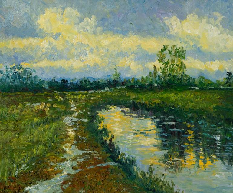 Golden light of the sky Painting by muga muga | Saatchi Art