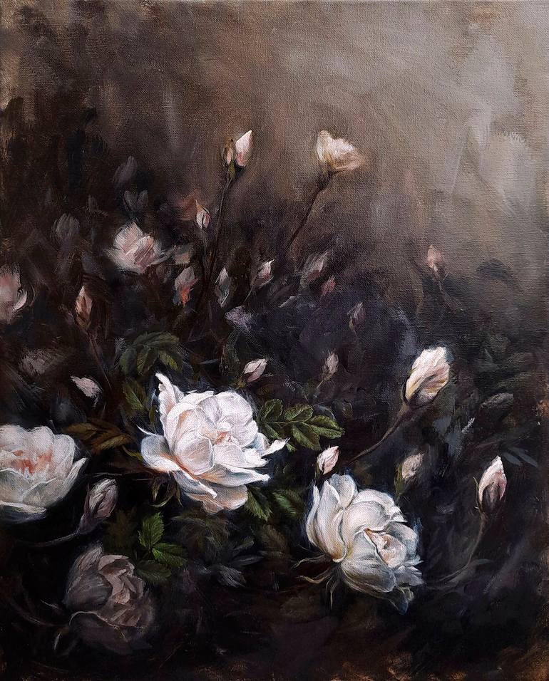 Twilight Roses Painting by Katsiaryna Parukava | Saatchi Art