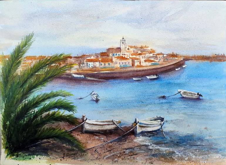 View of Ferragudo, Portugal Painting by Hanna Samoilenko | Saatchi Art ...