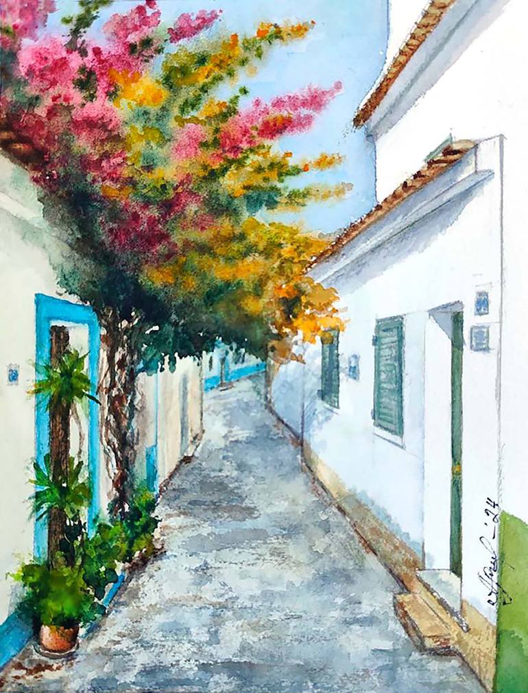 A typical street in Ferragudo. Portugal Painting by Hanna Samoilenko ...