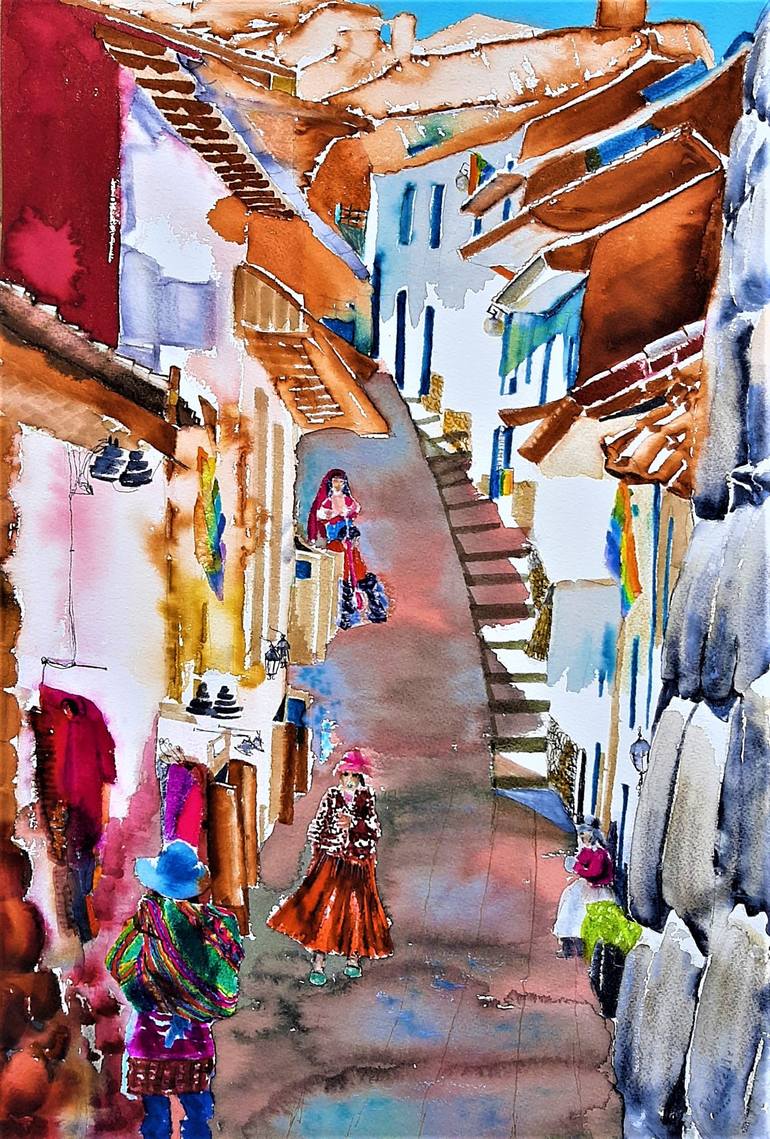 Calle in Cusco Painting by Magdalena Kalieva | Saatchi Art
