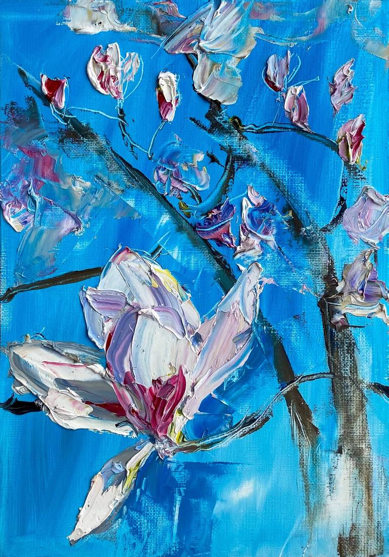 Magnolia Blossom Painting | Impasto Palette Knife Oil Art Painting by ...
