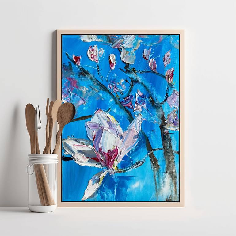 Magnolia Blossom Painting | Impasto Palette Knife Oil Art Painting by ...