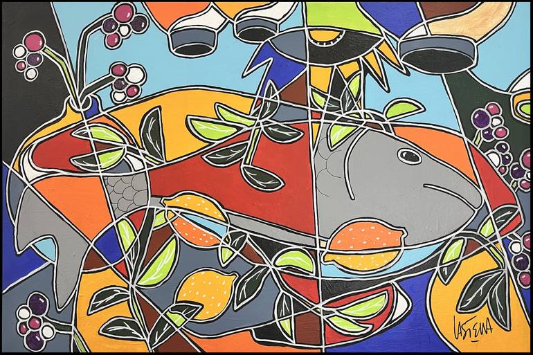 STILL LIFE WITH FISH - 魚のある静物画 Painting by Stephane Castella | Saatchi Art