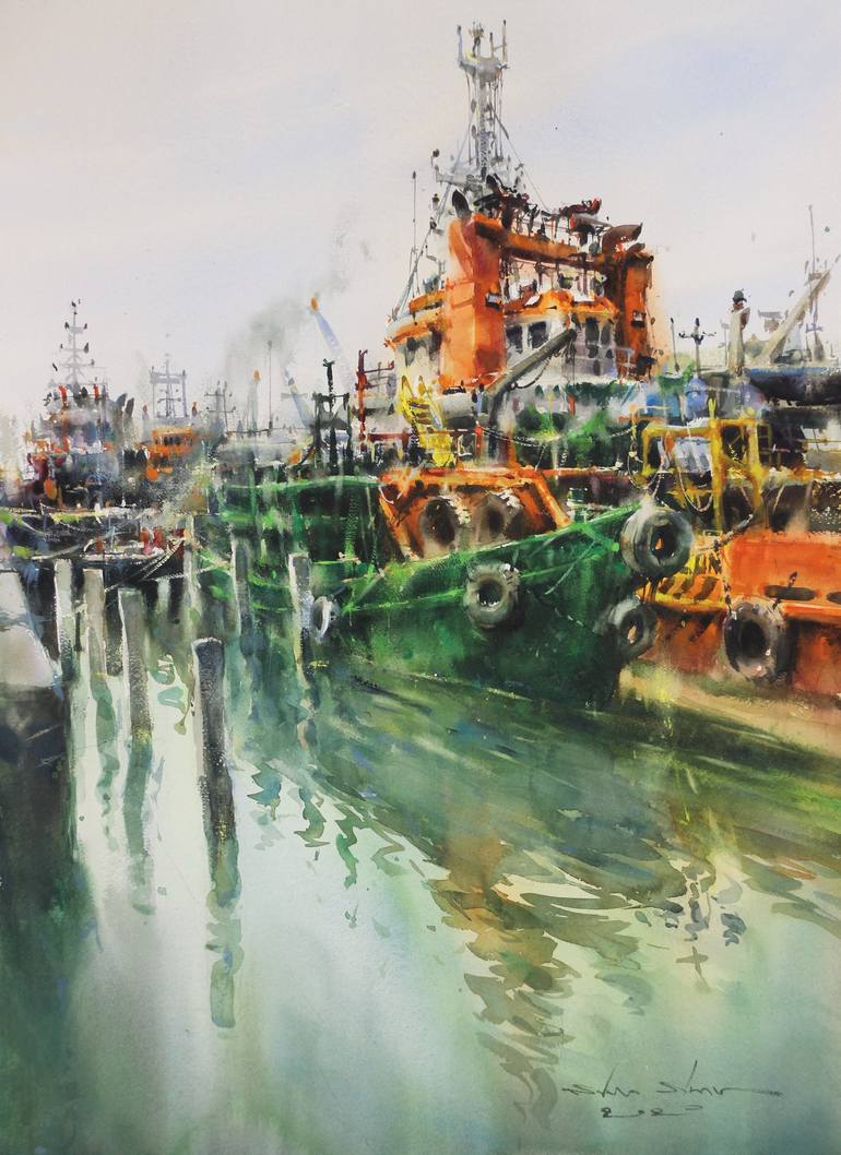 At the pier Painting by Direk Kingnok | Saatchi Art