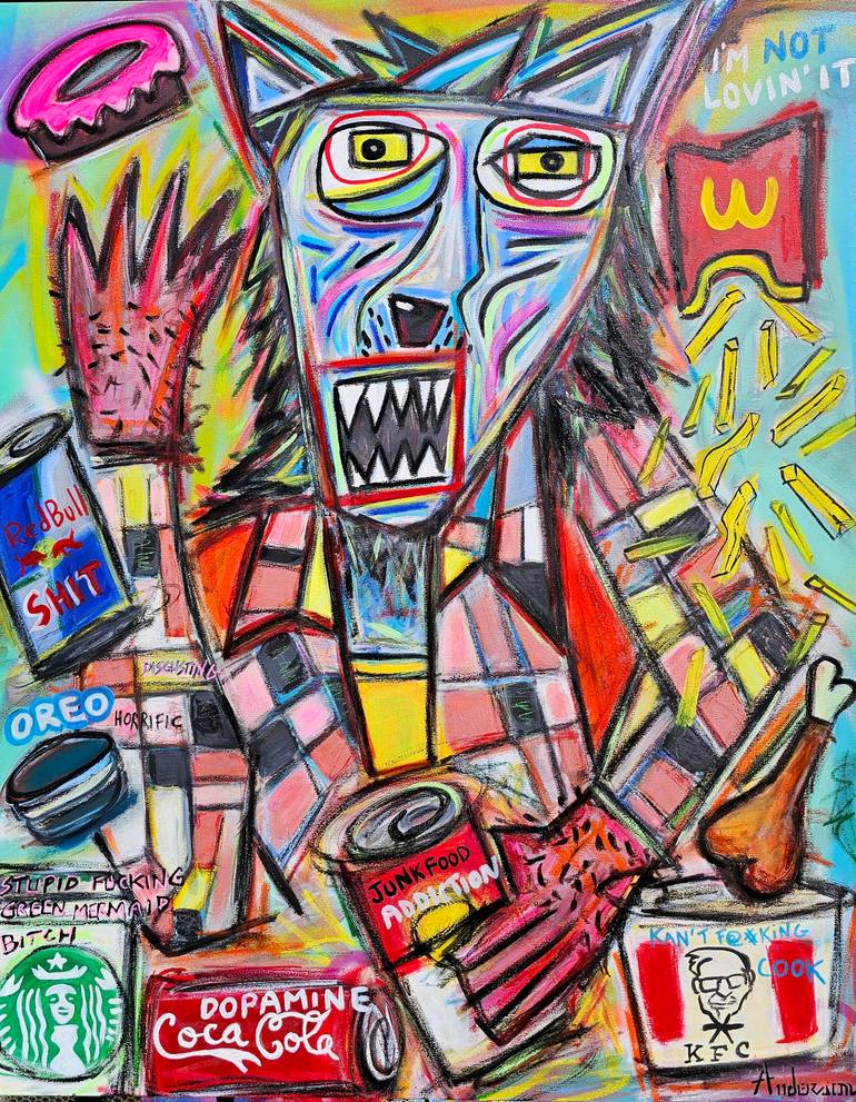 WOLFMAN JUNK FOOD ADDICTED Painting by Pierluigi Coppola | Saatchi Art