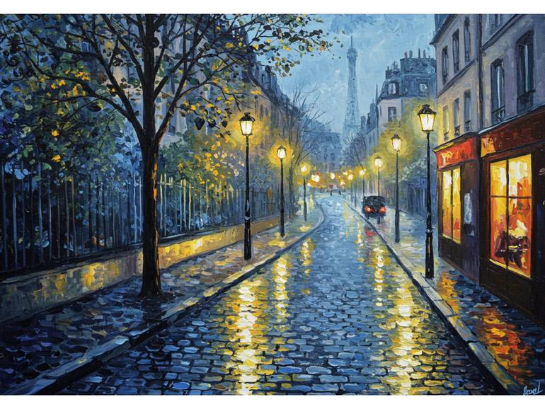 Paris Rain Landscape Painting| Modern Landscape Art Painting by Kayode ...