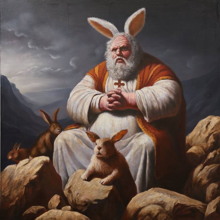 The Rabbit Pope Painting by Thorsten Bechtluft | Saatchi Art