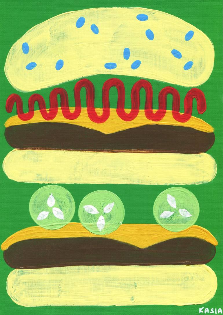 A Tall Tale Burger Painting by Kasia Sykus | Saatchi Art
