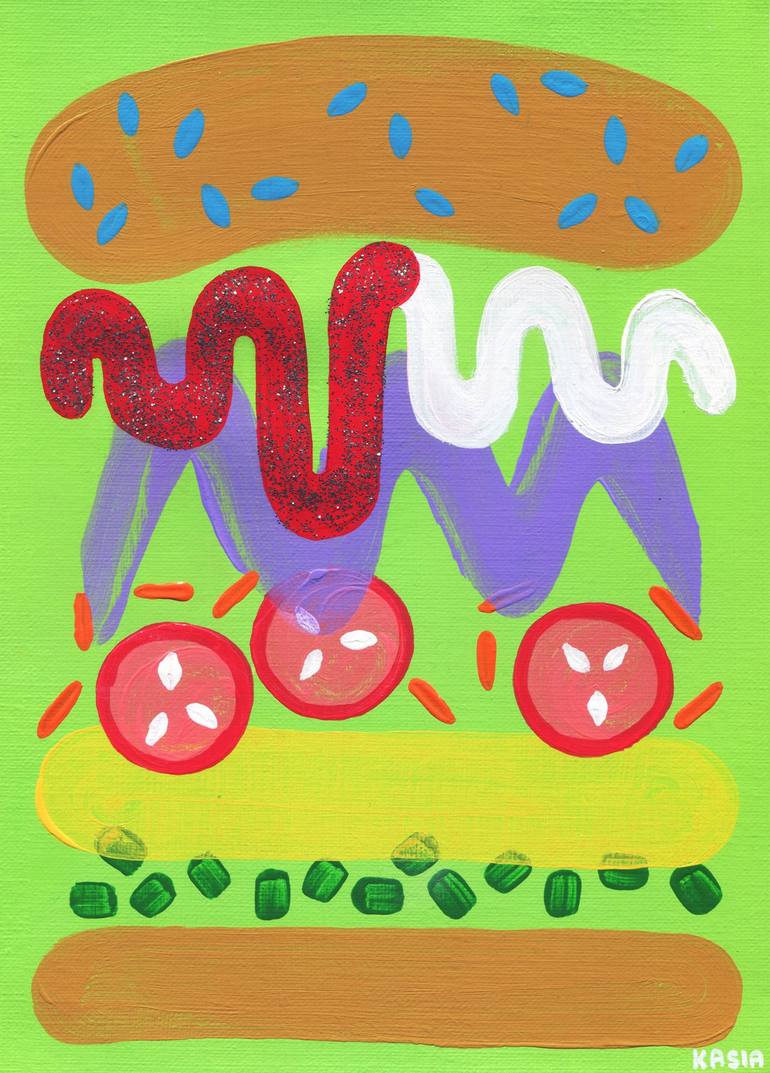 Colour Pop Burger Painting by Kasia Sykus | Saatchi Art