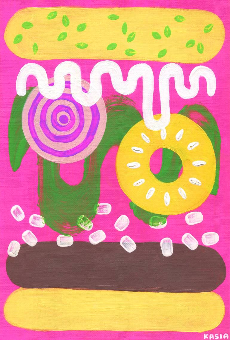 Think Pink Burger Painting by Kasia Sykus | Saatchi Art