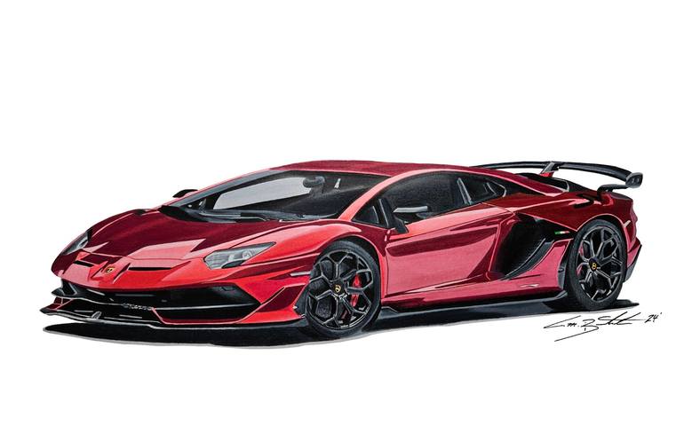Bull Merlot / Lamborghini SVJ Drawing by Supercar Core Division ...