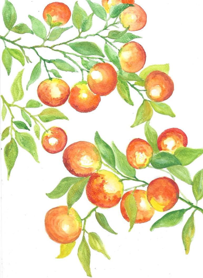 Orange Branches Painting by Abeer Al Badi | Saatchi Art