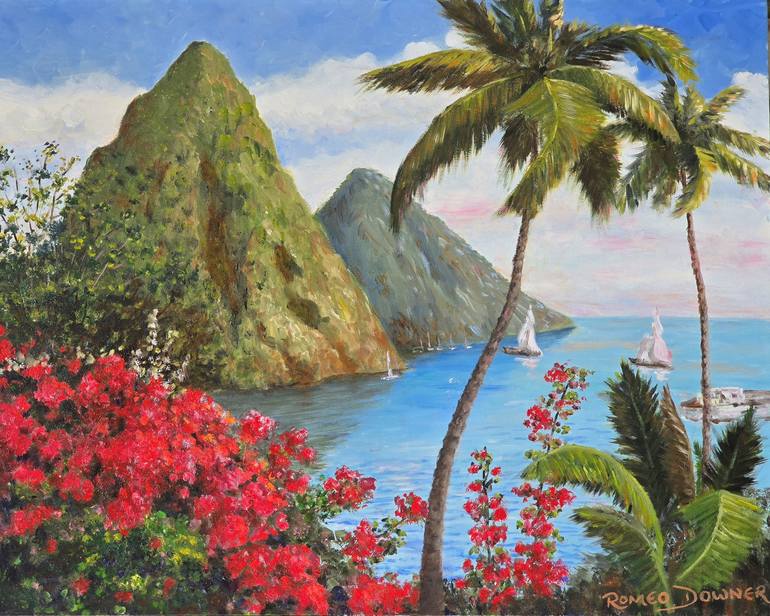 St. Lucia Pitons Painting by Romeo Downer | Saatchi Art