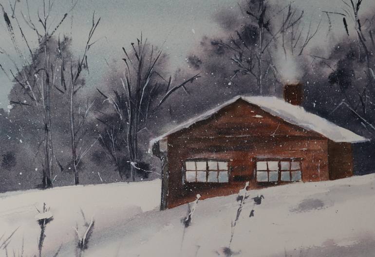 Winter Village Painting by Eva Weizel | Saatchi Art