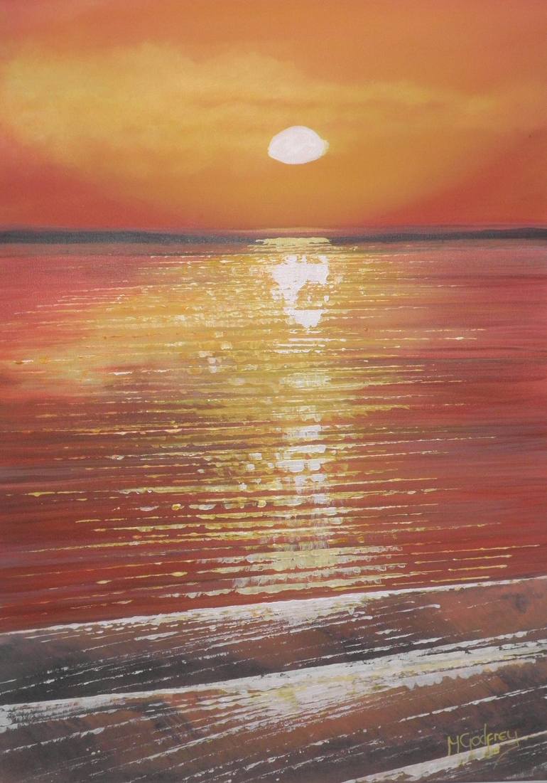 Sunset on the beach Painting by Mandy Godfrey | Saatchi Art