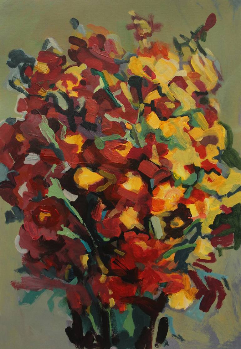 Marigold Glow – Expressive Floral Still Life Painting by Vira Holubchak ...