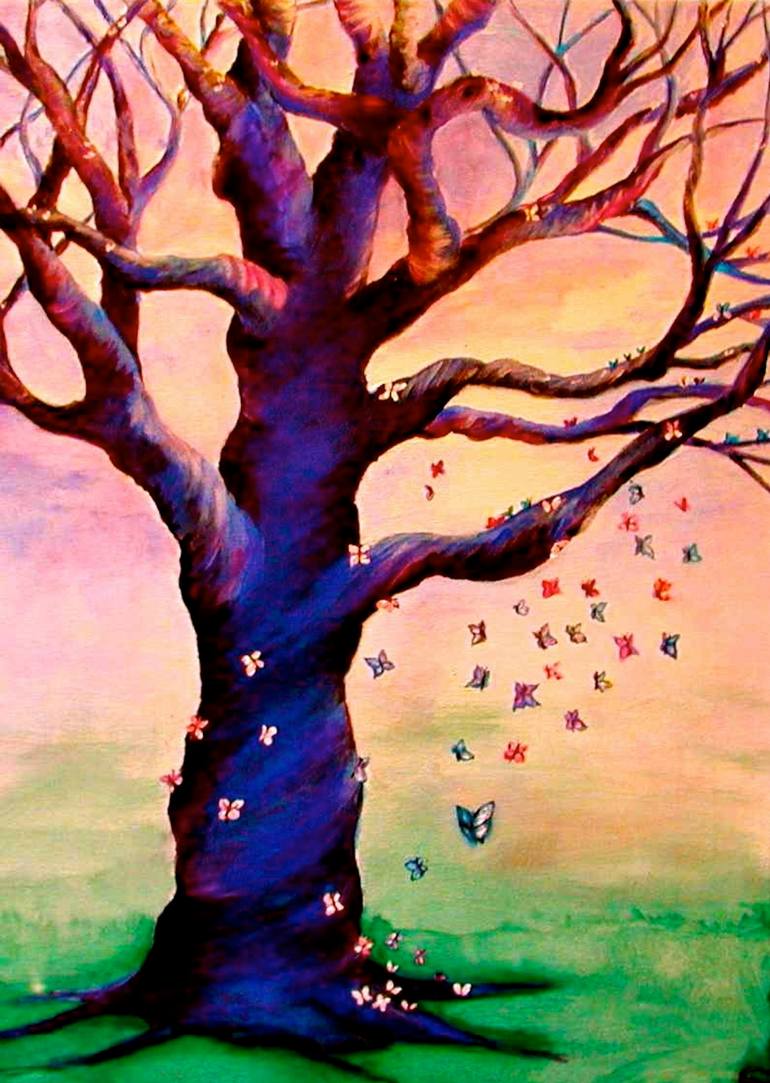 BLUE BUTTERFLY TREE Painting by SQ STREATER | Saatchi Art