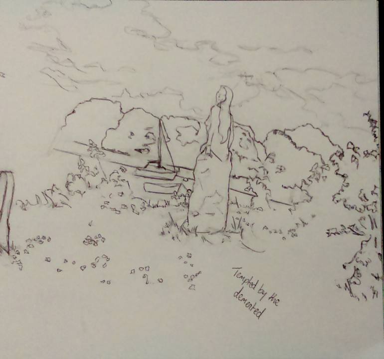 Tempted by the demented Drawing by Caroline Hartley | Saatchi Art