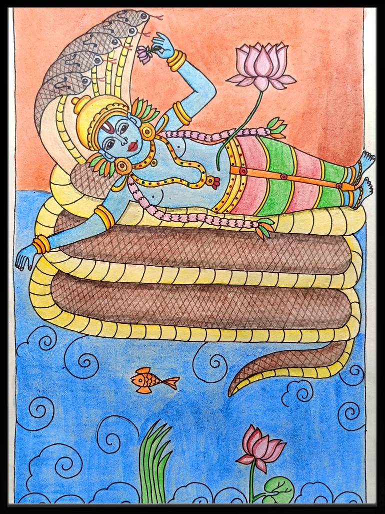 Lord vishnu ananthashayanam Painting by Shini Mp | Saatchi Art