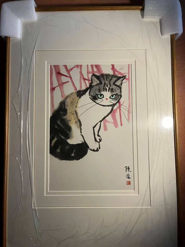 Little Meow – A Cat in Ink Painting by Sienna Chen | Saatchi Art