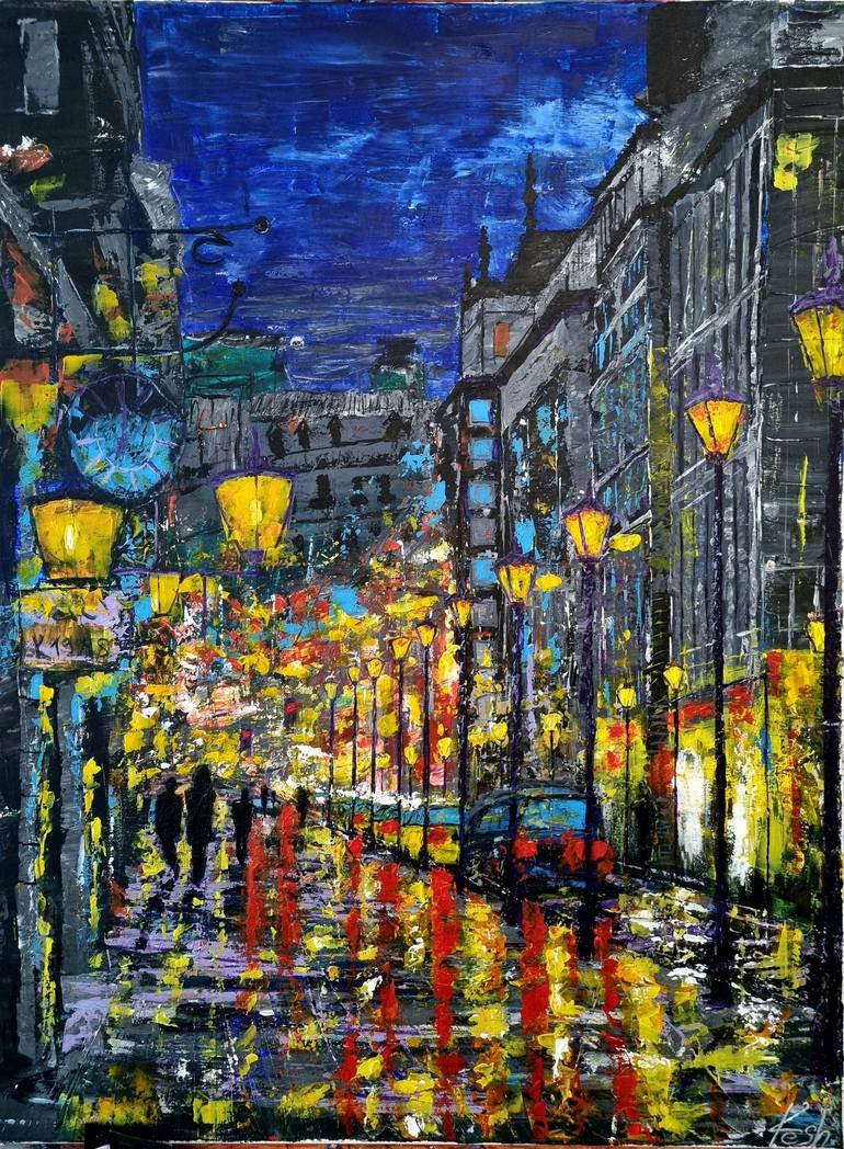 LONDON street city kesh painting lanterns lamp expressionism Painting ...