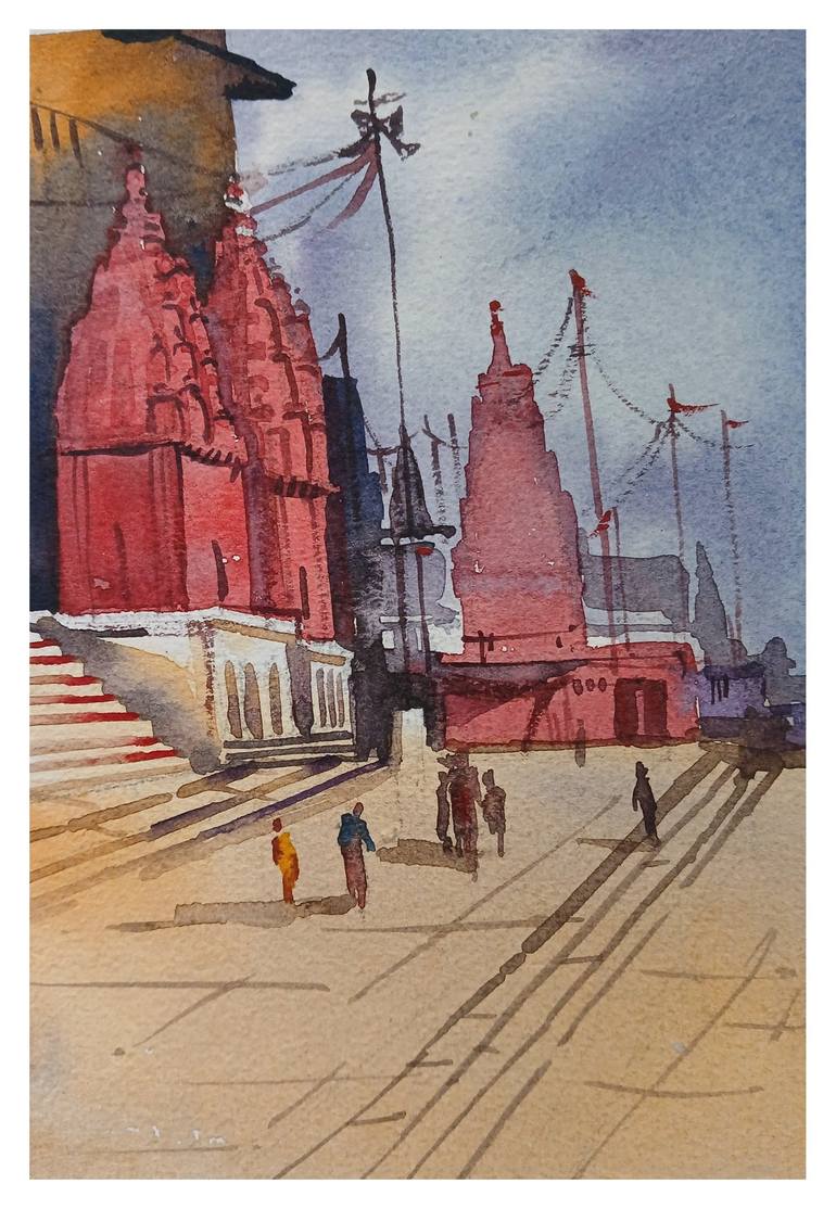 Varanasi ghat side 0.1 Painting by Aakaash Prajapatii | Saatchi Art