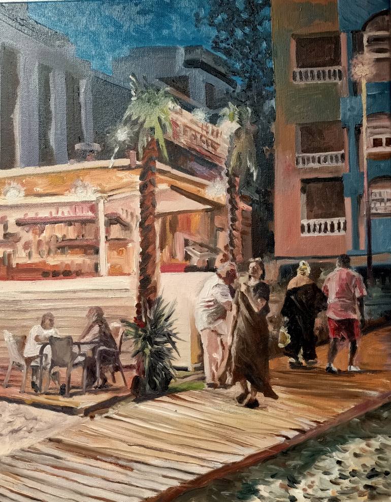 café at night in Spain Painting by Oxana Sinko | Saatchi Art United Kingdom