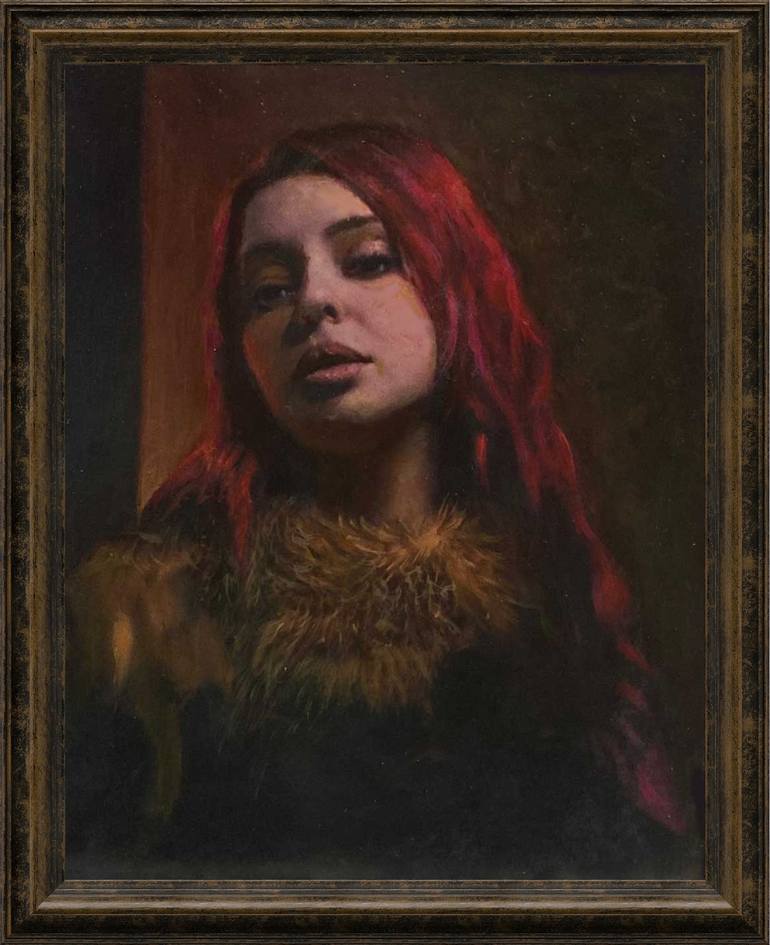 fur collar Painting by Michael Foulkrod | Saatchi Art