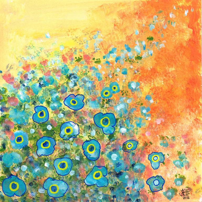 Blooming Cell Centered Blue Tones Painting by Jacqueline Hammond ...