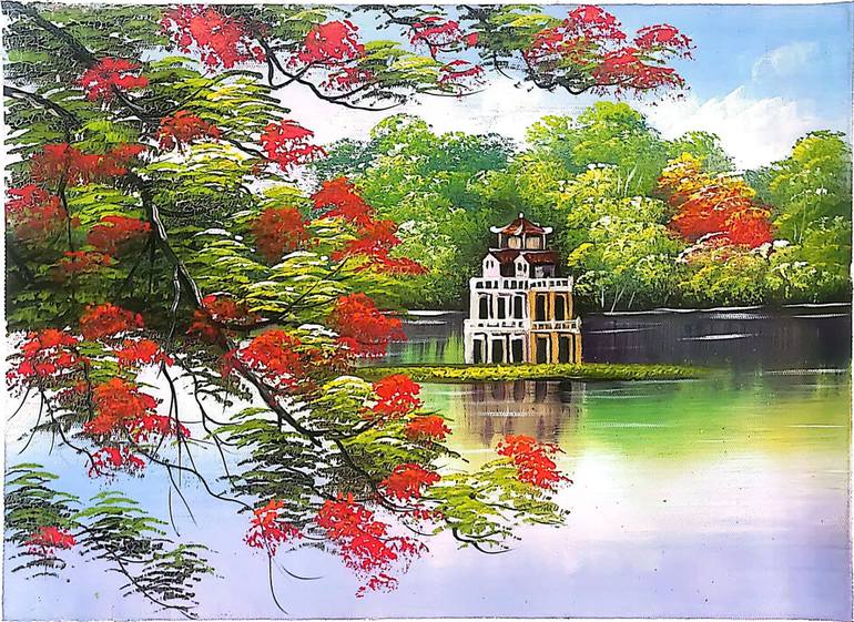 Turtle Tower – Hoan Kiem Lake Painting by Duan Tran | Saatchi Art ...
