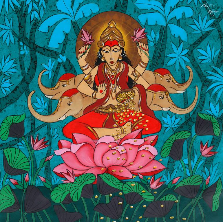 Goddess Lakshmi Painting by Katigar Chetan | Saatchi Art