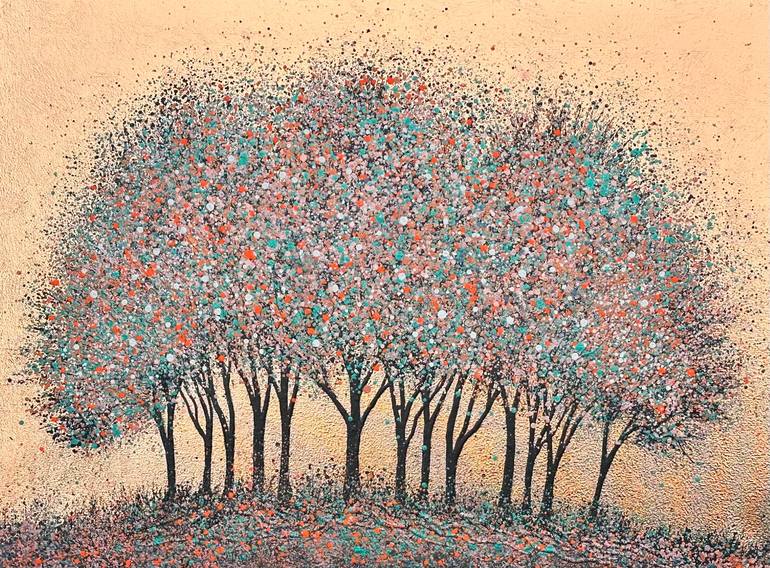 A splash of orange and jade on copper Painting by Jane Schofield ...