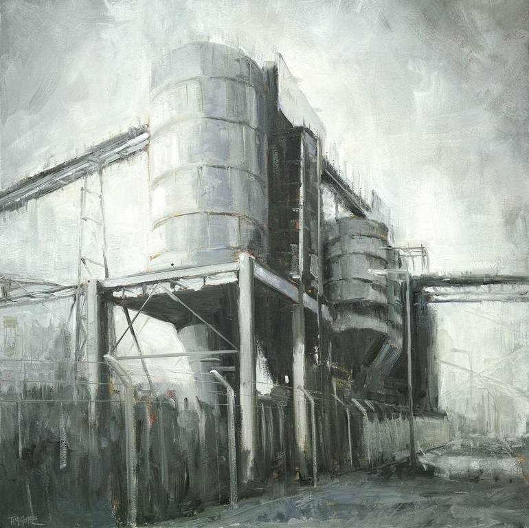 Silos Greenwich Thames Path Painting by Tim Goffe | Saatchi Art United ...