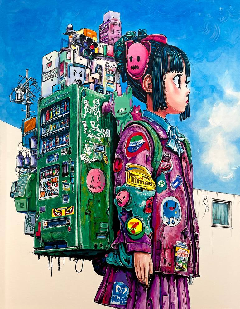 Girl With A Vending Machine Painting by Pavel Sipkin | Saatchi Art
