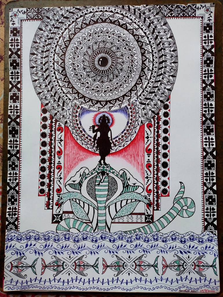 Kaliya Daman by Krishna Mandala Painting by Risha S Kar | Saatchi Art