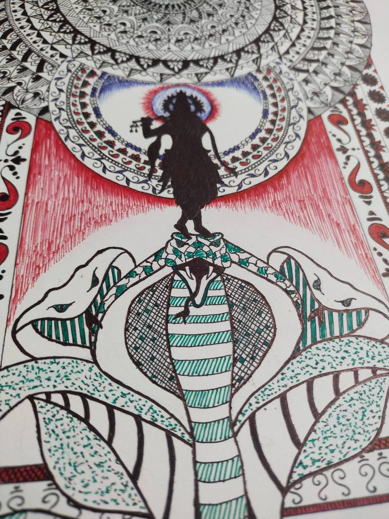 Kaliya Daman by Krishna Mandala Painting by Risha S Kar | Saatchi Art