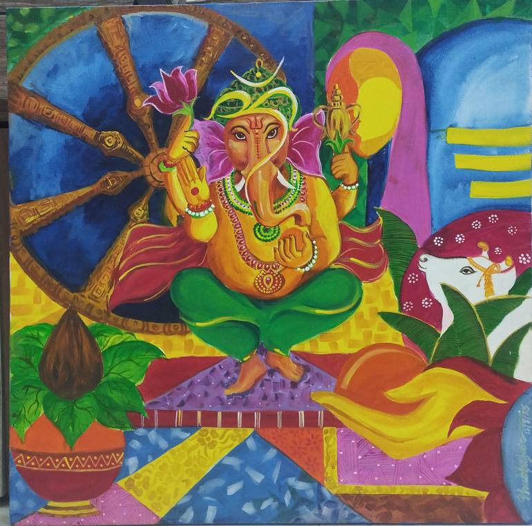 The Divine Presence of Shri Ganesh Ji Painting by Shubha Jain | Saatchi Art