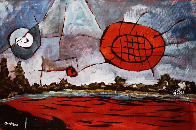 The Shore Where Silence Turns Red Painting by Julia Abstract | Saatchi ...