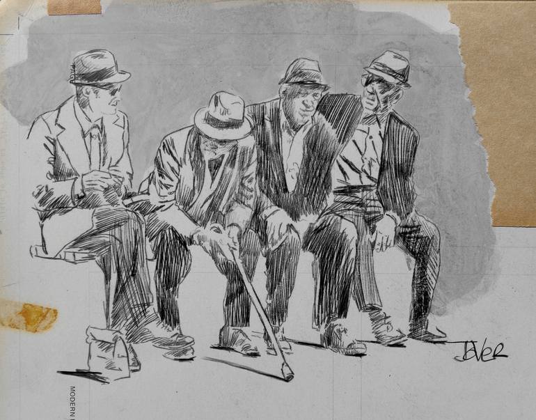 old gang (study) Drawing by LOUI JOVER | Saatchi Art