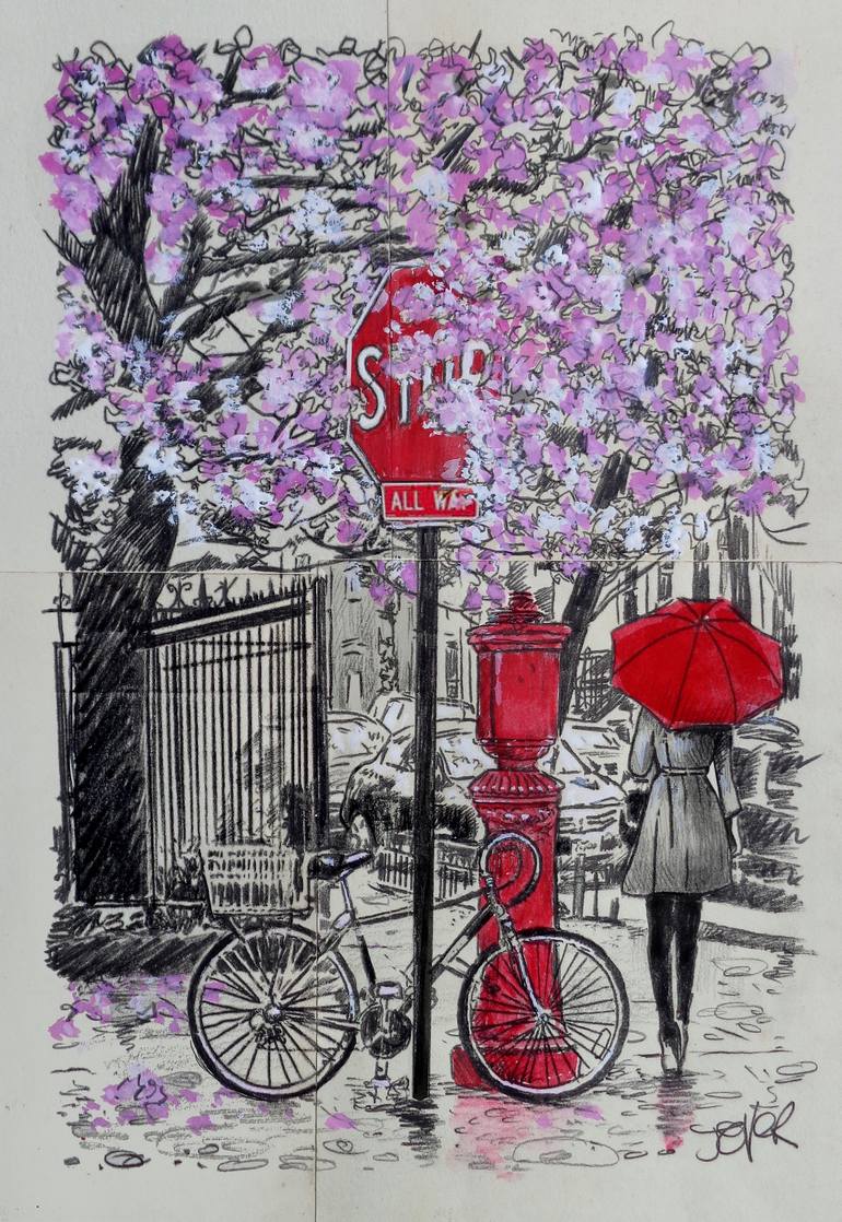 stop sign Drawing by LOUI JOVER | Saatchi Art